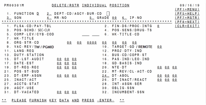 Delete/Restore Master Record (DM) or Delete/Restore Individual Position ...